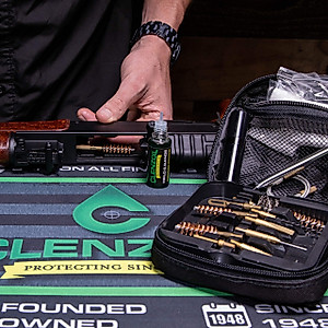 Clenzoil Field & Range Tactical Gun Cleaning Kit | Black | All-in-One Rifle & Pistol Cleaning Kit | Includes Field & Range CLP, Bore Brushes, Patches, Rod, Cable, Handle, Brush, Tools & More!