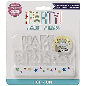 Unique Flashing Happy Birthday Cake Decoration, 4.5" x 3.5", Multicolor
