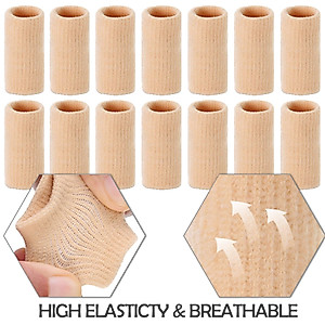 Skylety 30 Pieces Finger Sleeves with 1 Storage Bag, Thumb Splint Brace Support Protector Breathable Elastic Finger Tape for Pain Relief Arthritis Trigger Finger Sports Basketball Baseball (Beige)