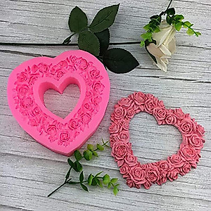 Shan-S Valentine Silicone Molds,3D Heart Rose Chocolate Molds,Fondant Mold Embossed Love Garland Mould, Heart Wreath Mould,DIY Cake Decoration Mousse Cheesecake Desserts Model Baking Pastry Tool,Pink