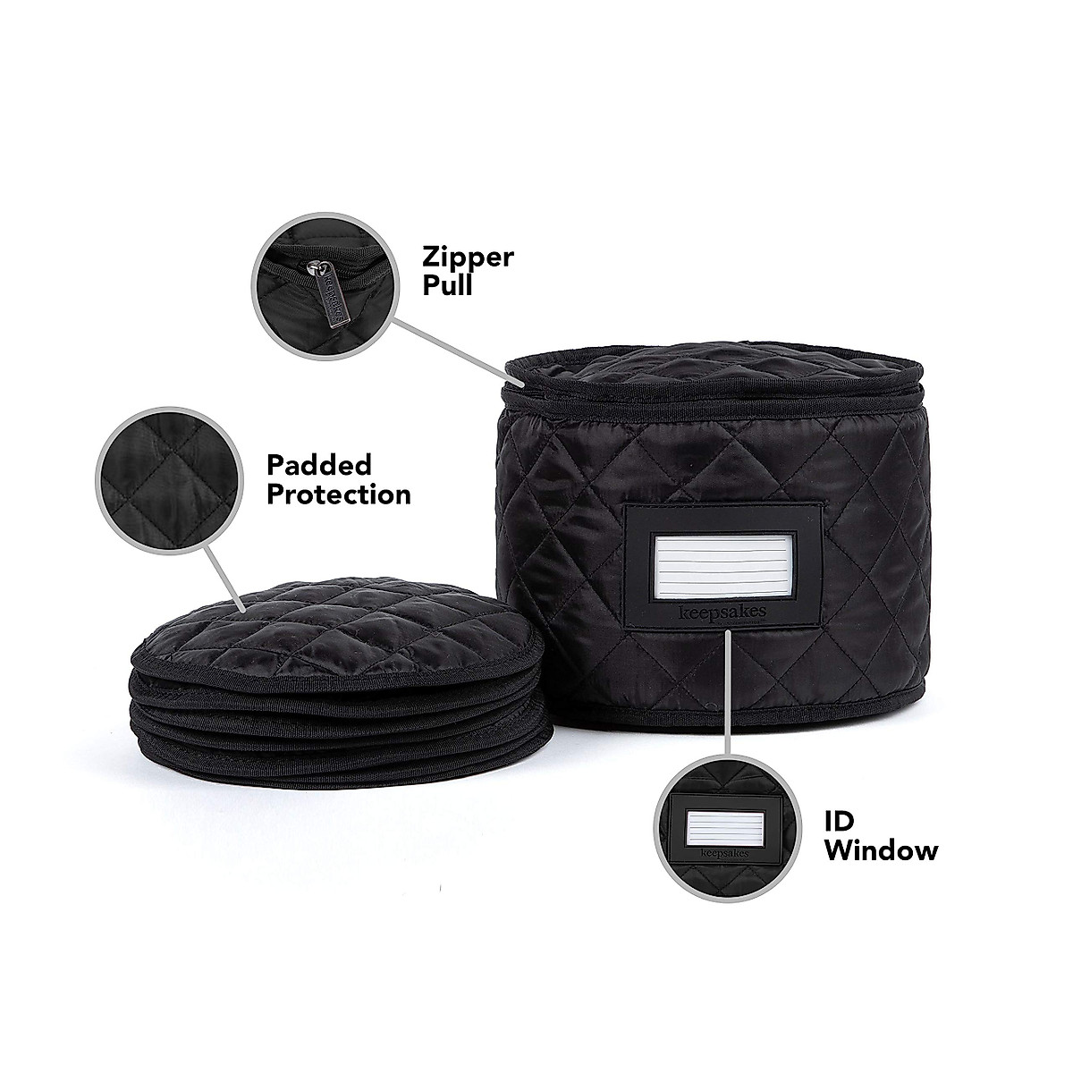 Covermates Keepsakes - Dish Storage - Padded Protection - ID Window - Stain Resistant - Machine Washable - China Storage-Black