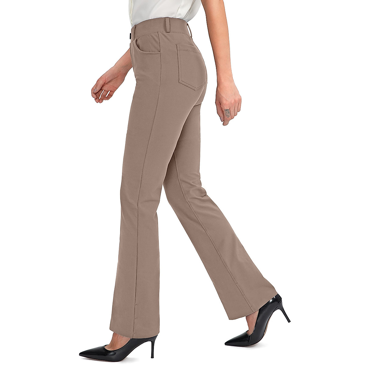 Rammus 28"/30"/32"/34" Women's Yoga Dress Pants Stretch Work Business Casual Slacks for Women Bootcut Office Trousers Dark Khaki XL