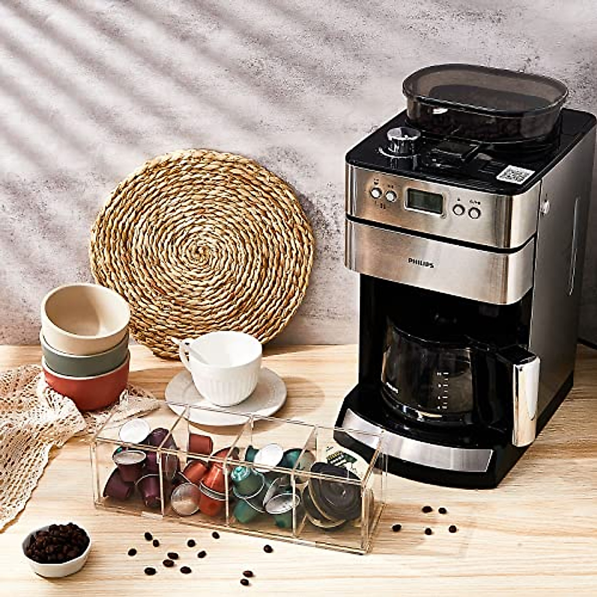 2 Pcs Acrylic Coffee Pod Holder with Lid Coffee Station Organizer Capsule Storage Coffee Bar Accessories for Tea Bag Sugar