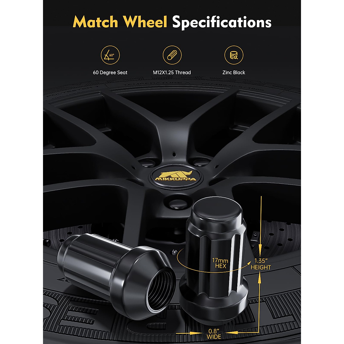 MIKKUPPA M12x1.25 Lug Nuts - Replacement for 1993-2022 Nissan Altima, 1988-2022 Nissan Maxima, 1997-2023 Subaru Forester Aftermarket Wheel 20pcs Black Closed End Lug Nuts