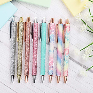JPSOR 8pcs Glitter Pens, Glitter Ballpoint Pens with Replacement Refills, Black Ink Medium 1mm Fancy Pen for Girls School and Office