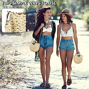 FENBEN Women Straw Crossbody Bag Summer Beach Weave Shoulder Bag Rattan (Beige)