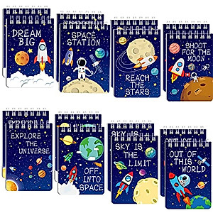Outer Space Mini Notebook 16 Pack Kids Space Party Favor Galaxy Goodie Bags Solar System Astronaut Science Rocket Planet Small Spiral Pocket Notepads for Boys Girls Space Theme Birthday Party Supplies