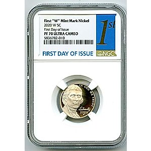2020 W US MINT JEFFERSON PROOF FIRST DAY OF ISSUE Special Release FIRST EVER ' W ' Nickel PF70 UCAM NGC