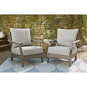Signature Design by Ashley Outdoor Visola Patio HDPE Cushioned Lounge Chair, 2 Count, Gray