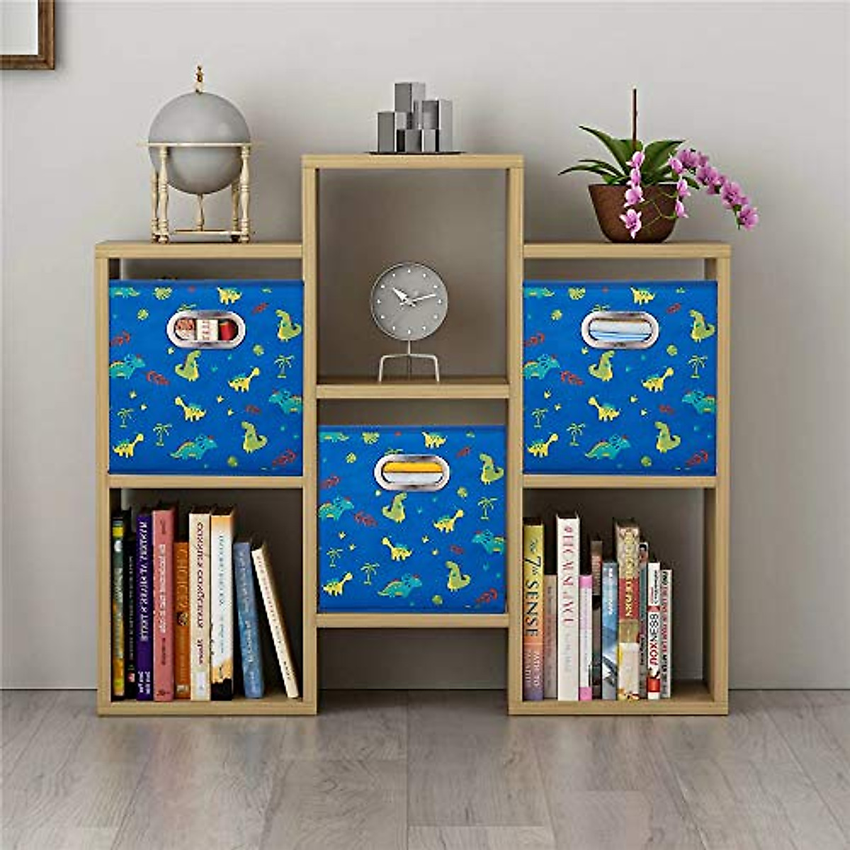 6 Cube Storage Bins Blue 10.5x10.5x11 Inch Foldable Dinosaur Coastal Print Fabric Half Storage Basketes for Home Organizers Storage Drawer,QY-SC13-6