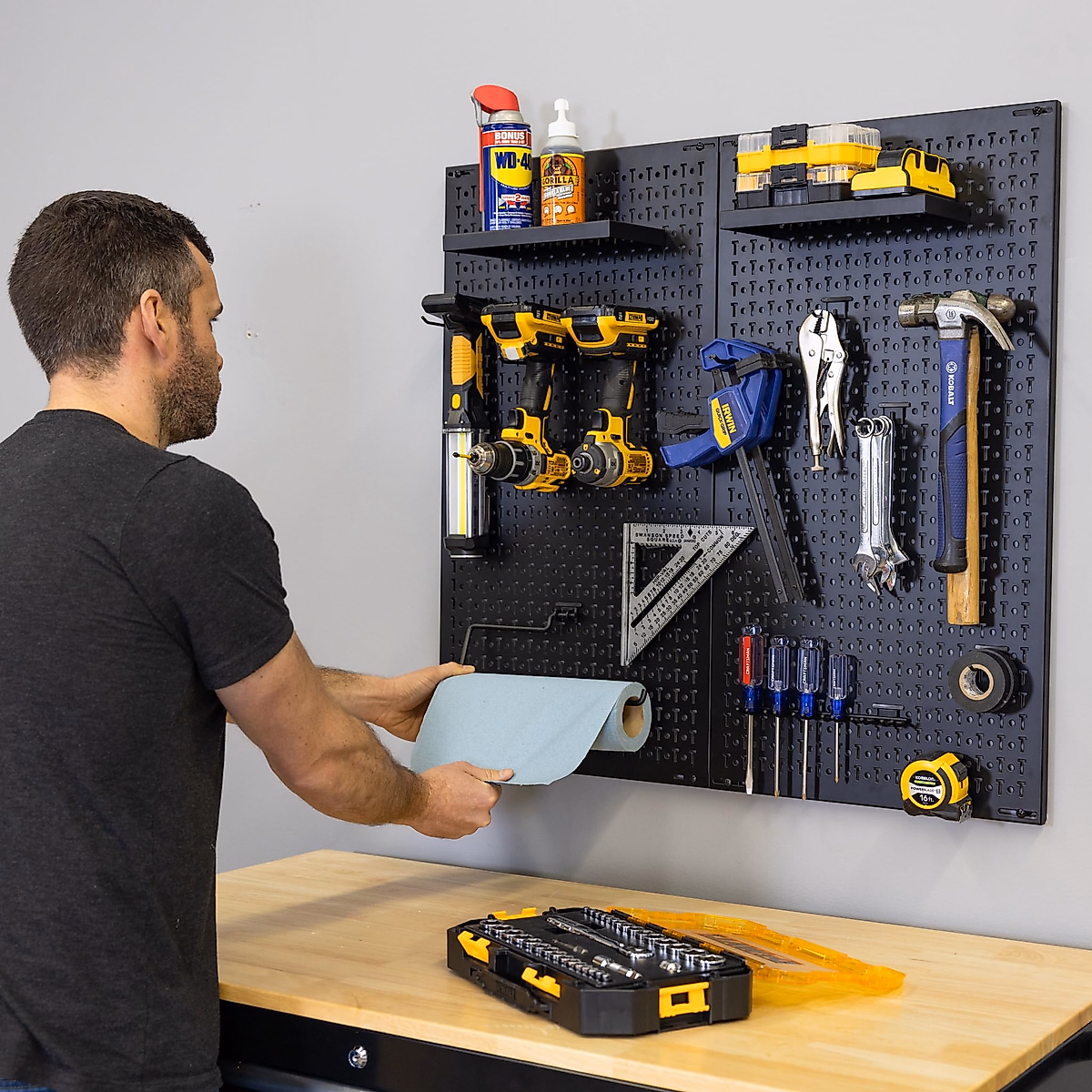 Heavy-Duty Pegboard Wall Kit, 13 Lockable Attachments, Garage Organization & Storage, 2 Panel Pegboard System, Solid Steel Holds 300 lbs, 34 in. x 32 in.