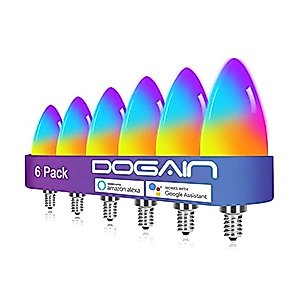 DOGAIN Smart Light Bulbs E12 Base LED Light Bulb Color Changing WiFi-Bluetooth Lights Compatible with Alexa Google Home Tunable White Candelabra Bulbs 360 lm 35w Equivalent 6 Pack