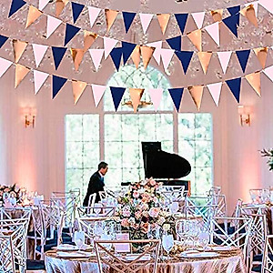 30 Ft Navy Blue Pink Rose Gold Party Decorations Royal Blue Blush Hanging Paper Triangle Flag Pennant Banner Bunting for Bachelorette Engagement Wedding Birthday Gender Reveal Baby Shower Anniversary