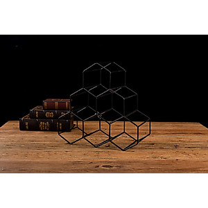 Asian Home Geometric Hexagon 6 Bottle Desktop Wine Rack Freestanding Countertop Bottle Holder for Wine Storage, Metal, Black