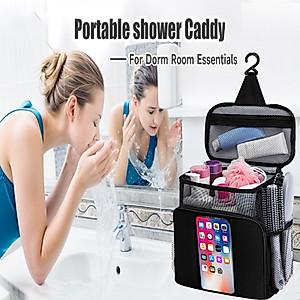 ZJSTRO Portable Shower Caddy,Dorm Room Essentials for guys girls,Hanging Toiletry Bag,College Tote Bag,Mesh Shower Caddy For Dorm,Camping,Gym,Women Men Travel Shower Bag-Black