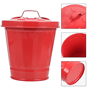 Hemobllo Garbage Container Bin Desktop Garbage Bin, Mini Trash Can with Lid Small Iron Garbage Can Flower Pot Wastebasket Trash Can for Home Kitchen Office Countertop (Red) Mini Desktop Wastebasket