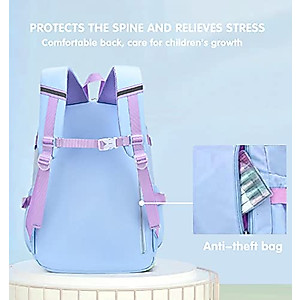 MCWTH School Backpack for Girls, Lightweight Waterproof Cute Bunny School Bookbag for Teen Kids Students Elementary (Rabbit Blue)