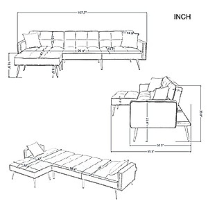 Eafurn Sectional Sleeper, 900 LB Heavy Duty 107 inch 3 Seater L Shaped Sofa Chaise,Velvet Futon Couch Modern Day Bed W/Nail Head Trim for Living Room Small Spaces, Navy Blue
