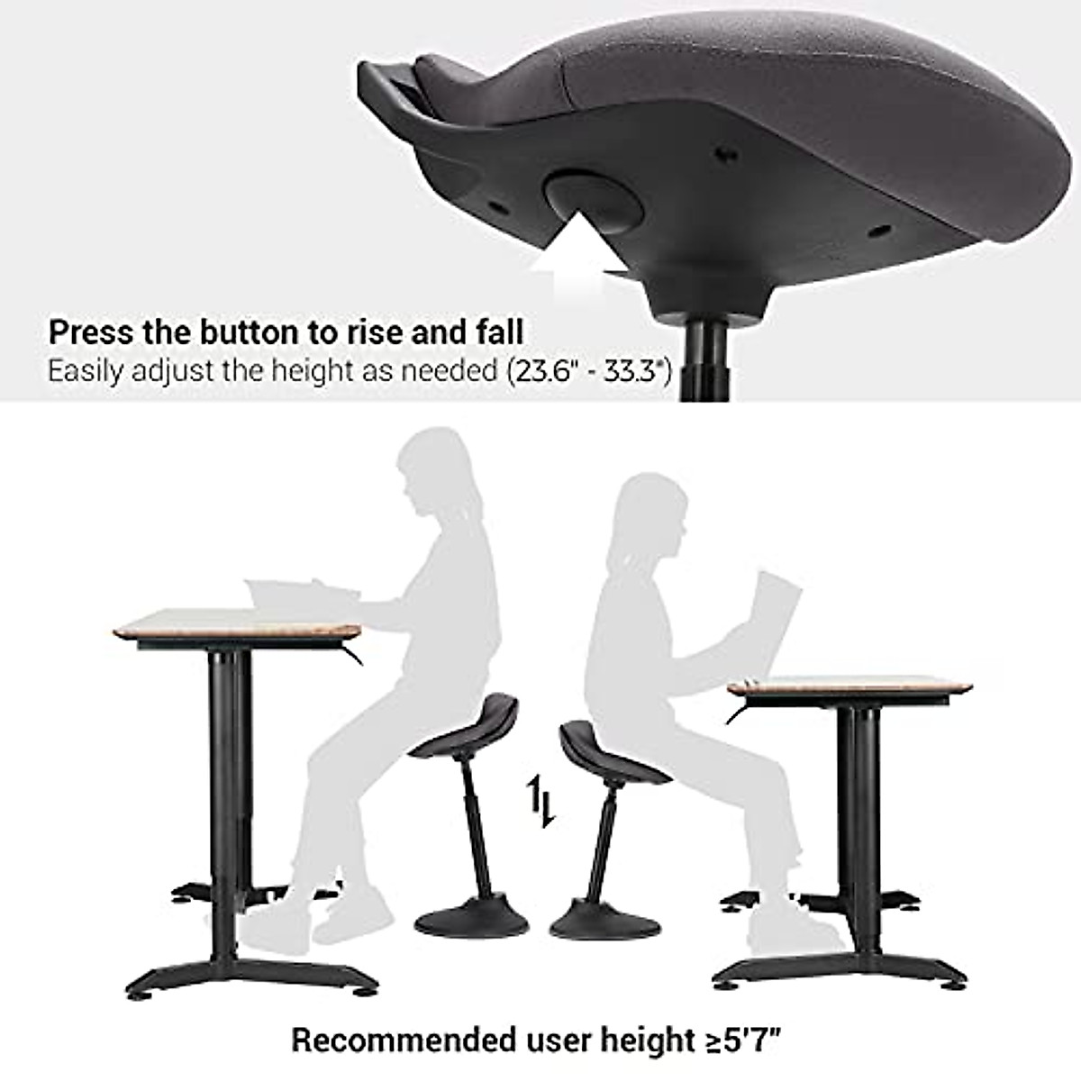 SONGMICS Standing Desk Chair, Adjustable Ergonomic Standing Stool, 23.6-33.3 Inches, Swivel Sitting Balance Chair, Anti-Slip Bottom Pad, Grey UOSC02GY
