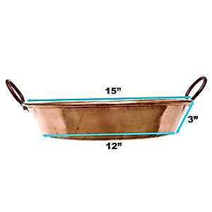 Paella Pan 15" Paellera de Cobre 100% Pure Copper Classic Cazo Traditional Seafood Spain