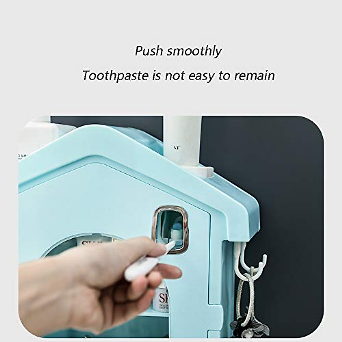 House-Style Toothbrush Holder, Punch-Free Multifunctional mouthwash Cup Holder, Wall-Mounted Set Brushing Cup, Moisture-Proof and Waterproof Shelf, Blue, Gray, White