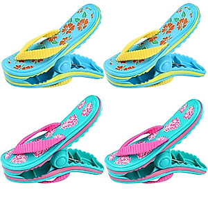 Beach Towel Clip,Vshinic Flip Flop Beach Towel Clips,Slippers Towel Clip,Strong Beach Chair Clips Peg Clips for Towels Beach Chairs Deck Patio Pool Boat Cruise Lounge Chair Accessories (4Pack
