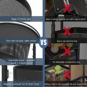 HOYRR Rotating storage rack for kitchen,Fruit Basket Rotating,Fruit Vegetable Kitchen Storage storage rack,Potatoes Storage Baskets with Wheels,Fruit Basket Stainless Steel Metal Material（4+1 Layer）