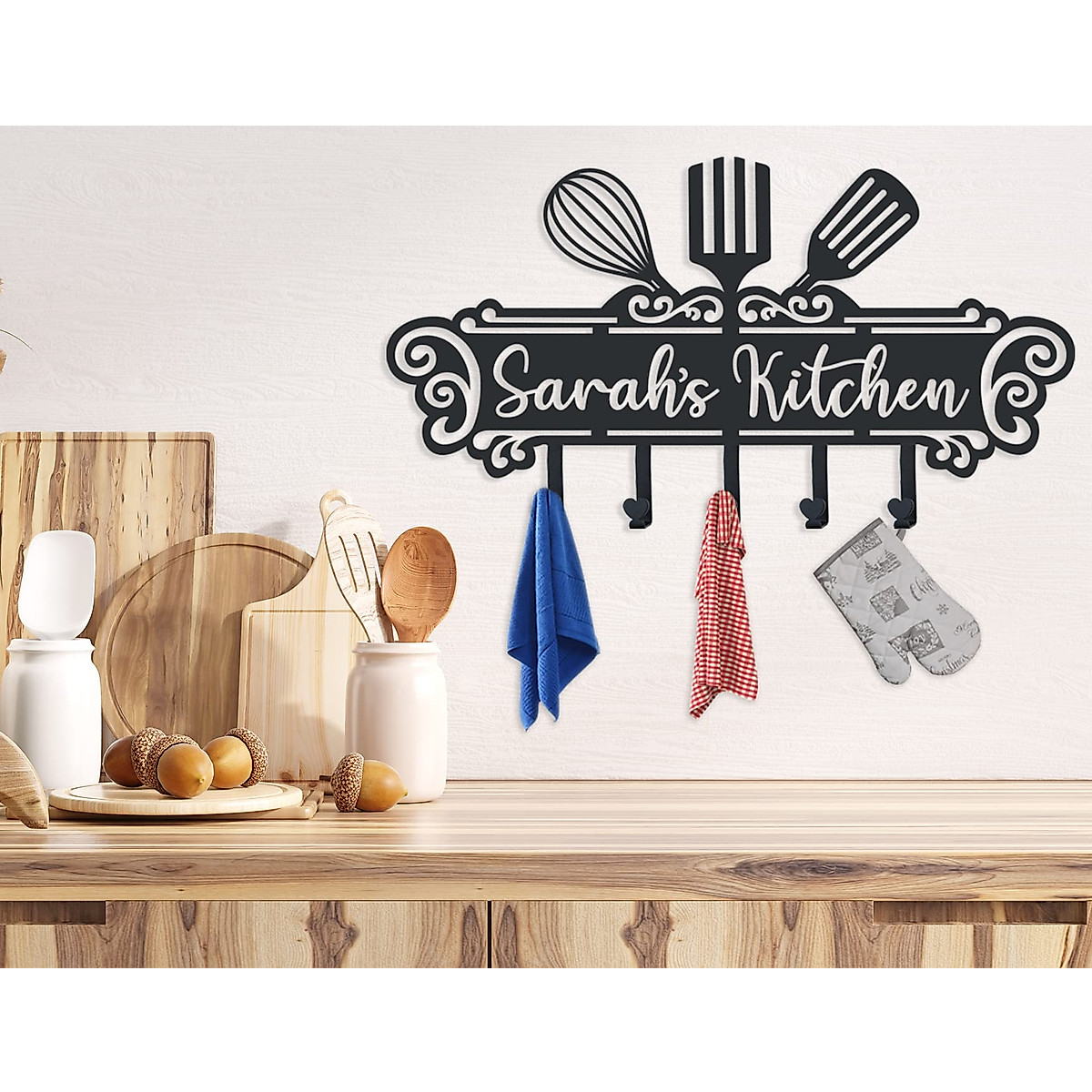 Personalized Kitchen Wall Decor，Custom Kitchen Hooks for Utensils, Personalized Kitchen Utensil Rack, Custom Metal Kitchen Hooks for Mothers Day Gifts, Grandmother's gift.