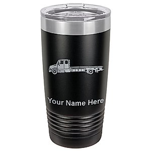 LaserGram 20oz Vacuum Insulated Tumbler Mug, Flat Bed Tow Truck, Personalized Engraving Included (Black)