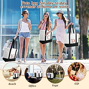 Large Can-vas Tote Bag for Women, Floral Ini-tial Beach Bag w Makeup Bag, Personalized Friend 40th Birthday Couples Bride Bridal Shower Mom Grandma Gifts w Inner Pocket, Top Zi-pper, Gift Box, Card K