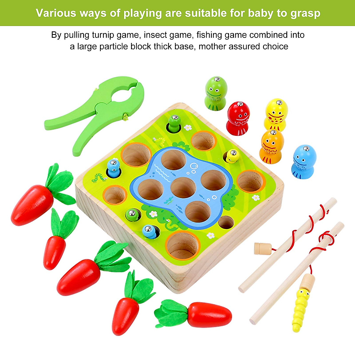 USBOOY Toddlers Toys for Kids Baby Boys Girls,Carrots Harvest Wooden Educational Toy Shape Size Sorting Puzzle Developmental Preschool Learning Gifts Matching Game with Magnet Poles