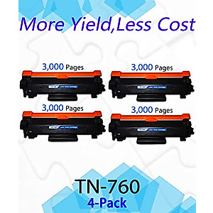 Compatible (4-Pack, 4X Black) TN-760 TN760 Toner Cartridge TN-760 Used for Brother HL-L2350DW HL-L2395DW MFC-L2710DW MFC-L2750DWXL Printer, Sold by EasyPrint