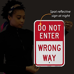 SmartSign 18 x 12 inch “Do Not Enter - Wrong Way” Metal Sign, 63 mil Aluminum, 3M Laminated Engineer Grade Reflective Material, Red and White, Made in USA