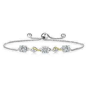 Gem Stone King 925 Sterling Silver and 10K Yellow Gold 5MM Round White Moissanite and White Lab Grown Diamond Tennis Bracelet For Women | 1.52 Cttw | Fully Adjustable Up to 9 Inch