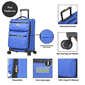 LUCAS Ultra Lightweight Carry On - Expandable Softside 20 Inch Luggage - Small Rolling Bag Fits Most Airline Compartments - Durable 8-Spinner Wheels Suitcase (Royal Blue)