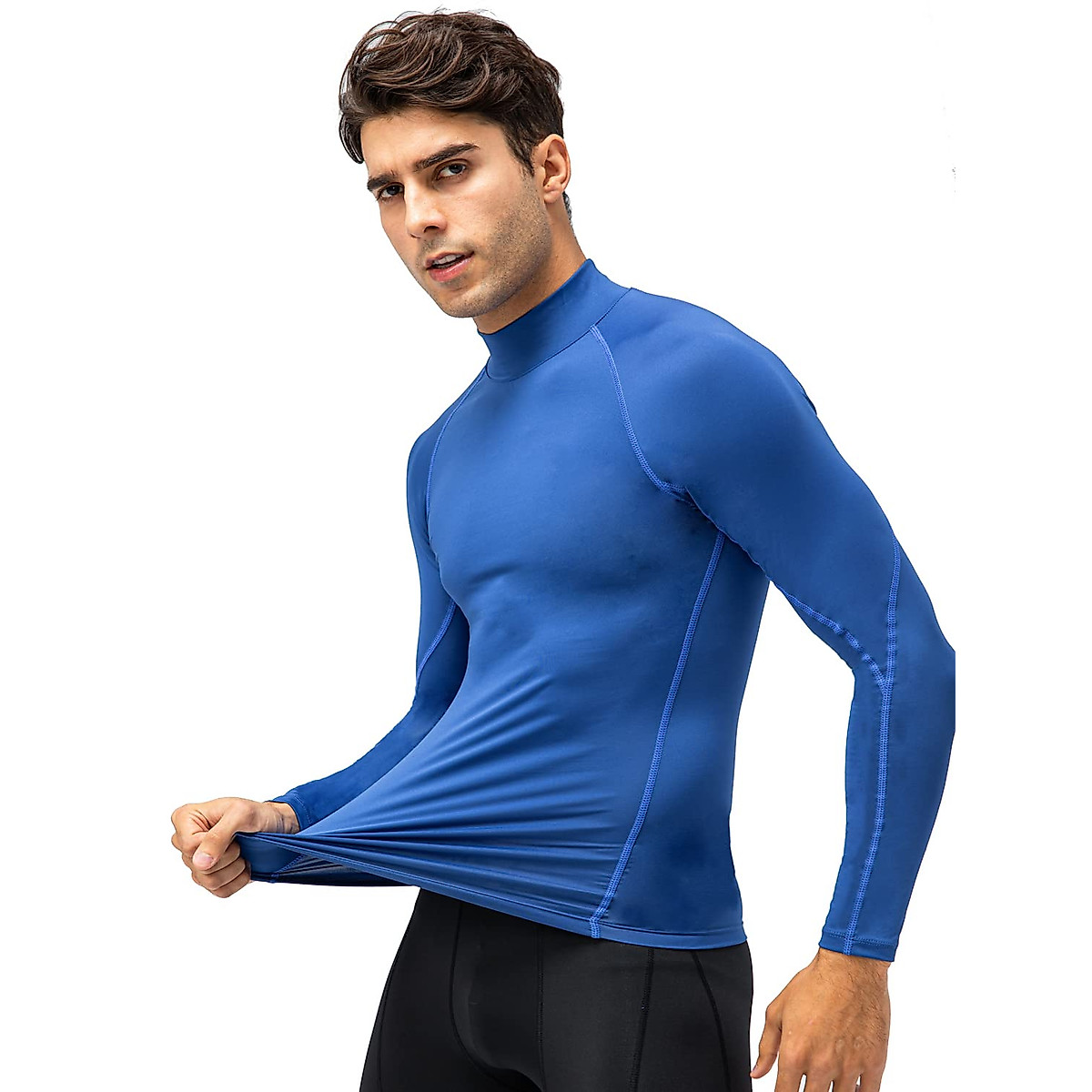Yuerlian Men's Long Sleeve Compression Shirts Sports Rash Guard Base Layer Athletic Workout Shirt Gym Tops Undershirts Blue