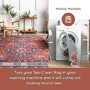 nuLOOM Stella Machine Washable Traditional Tribal Ultra Thin Runner Rug, 2' 6" x 12', Rust