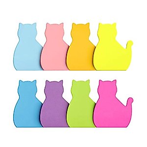 Cat Shape Sticky Notes 8 Color Bright Colorful Sticky Pad 75 Sheets/Pad Self-Sticky Note Pads (8 Pads)