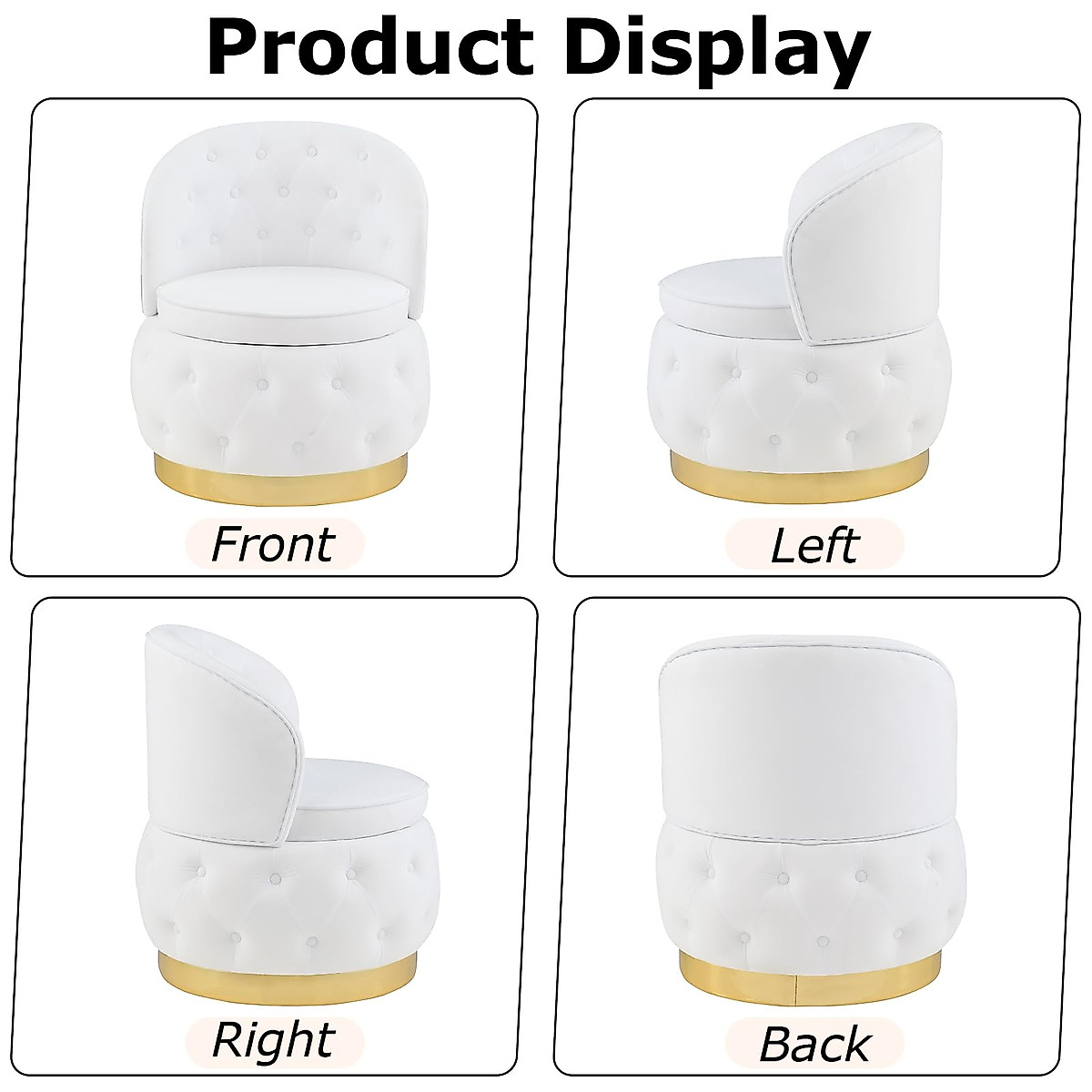 Accent Chair Barrel Chair with Storage Function Round Armchair Small Accent Chair Comfy Tufted Button Cushion for Living Room Bedroom Office (White)