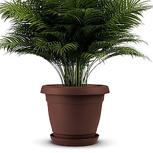 Planter 22" - Classic Line, 3 Pack, Planter Brown, Round Classic Planter, X-Small Plastic Plant Pot for Indoor Outdoor, Plants Flowers, Planters, Planting pots and Watering Tray.