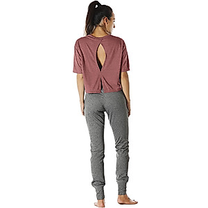 icyzone Open Back Workout Top Shirts - Yoga t-Shirts Activewear Exercise Crop Tops for Women (M, Burgundy)