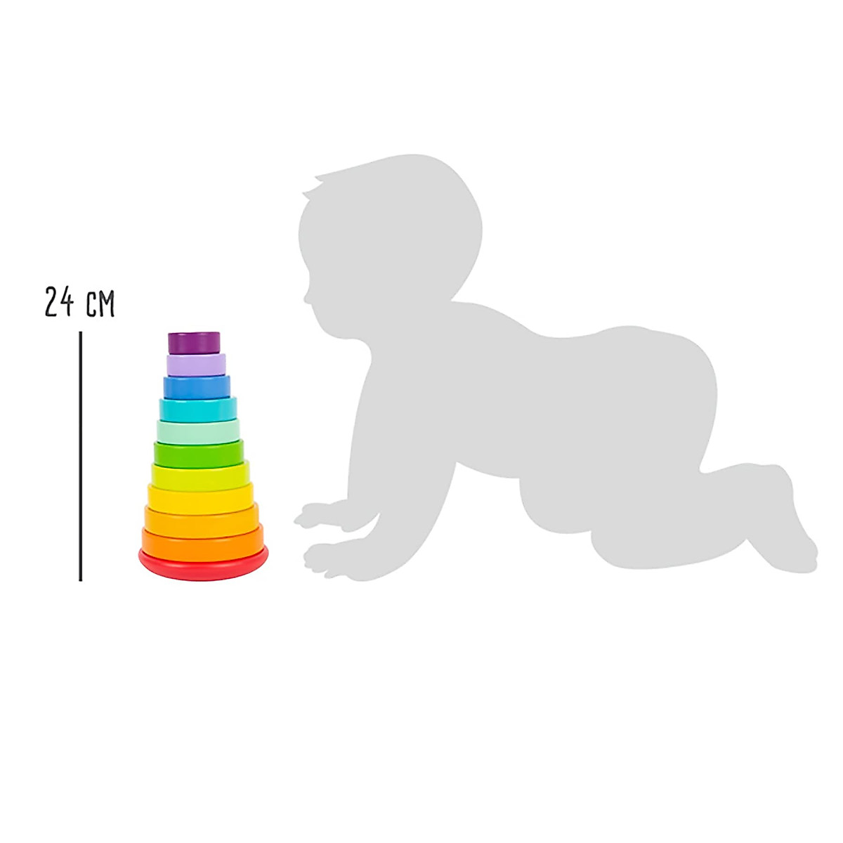 Wooden Large Rainbow Stacking Tower by Small Foot – Babies Learn Hand-Eye Coordination, Patterns and Colors While Developing Fine Motor Skills – Classic Educational Game for Toddlers – Ages 18+ months