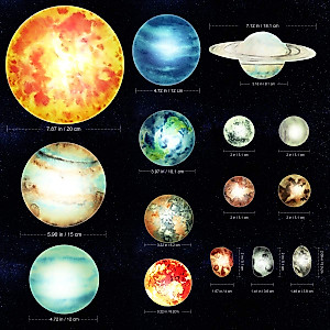 Toyvian Glow in The Dark Stars and Planets,Bright Solar System Wall Stickers,15 Glowing Ceiling Decals for Bedroom,Sun Earth and so on,Shining Space Decoration for Kids Girls and Boys,140PCS
