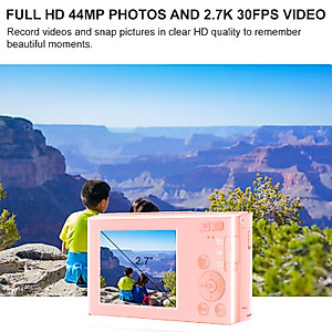 Acuvar 44MP Compact Point and Shoot Digital Camera, 16X Digital Zoom, 2.4 Inch Screen & 32GB SD Card, Vlogging Camera for Kids Teens Students Boys Girls Seniors (Pink)