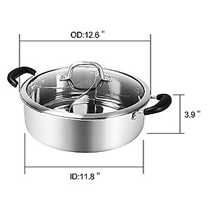 Hot Pot with Divider, Shabu Shabu Hot Pots Food Grade Stainless Steel Chinese Dual Sided Pot Set for Induction Cooktop Gas Stove
