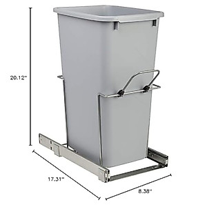 8.375 in. x 20.125 in. x 17.313 in. 20 Qt. In-Cabinet Single Soft-Close Bottom-Mount Pull-Out Trash Can - Platinum