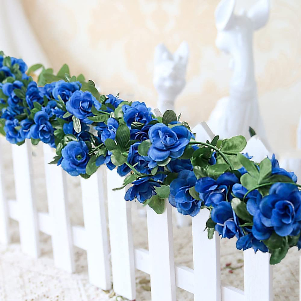 WEISPARK Fake Flowers - 4pcs 8.2 FT Artificial Rose Vine Flower Plants Hanging Rose Ivy for Home Hotel Office Wedding Party Garden Craft Art Décor (4pcs Royal Blue)