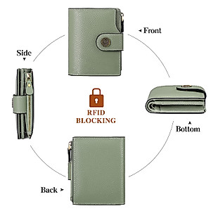 Falan Mule Women's Lightweight Genuine Leather Wallet, Includes Card Holders, RFID-Blocking, Lightweight, Photo & ID Holder, Green