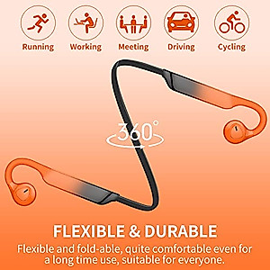 WESADN Bone Conduction Headphones Bluetooth Wireless Open Ear Headphones Build in Microphone Stereo Sport Workout Headset Earphones for Running Cycling Hiking Driving for iPhone Android K9 Orange