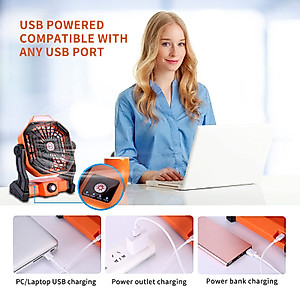 Nothers Outdoor Camping Fan with Led,Personal Usb Fan for Desk,Portable Fan USB Rechargeable,Battery Operated Fans for Home Cordless Fan for Tent,Travel,Bedroom,Table,Home,Canopy,Picnics with Hooks